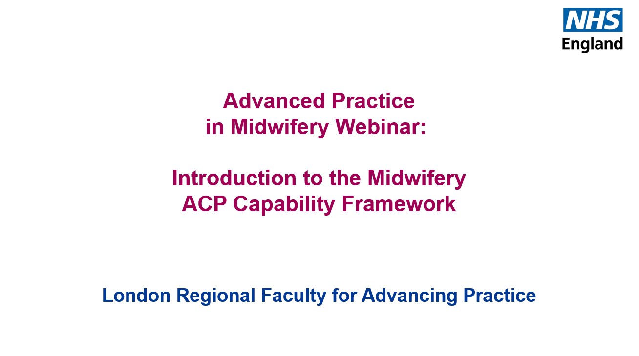 London Webinars and Recordings - Advanced Practice